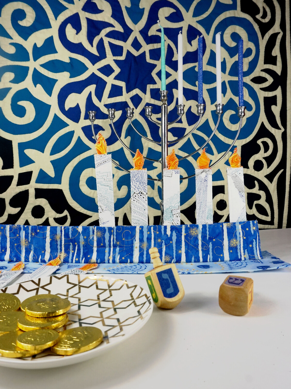 Flame free fabric menorah for little fingers - WeAllSew