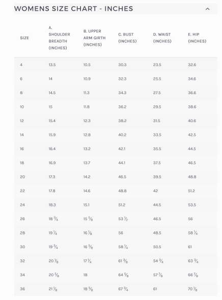 Style Arc Size Chart - WeAllSew