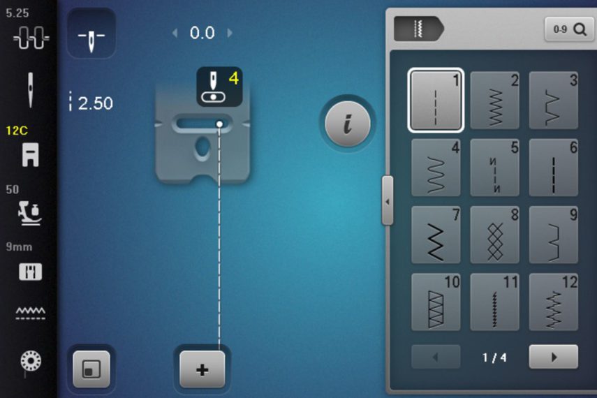 Display screen showing the needle position set to 4. - WeAllSew