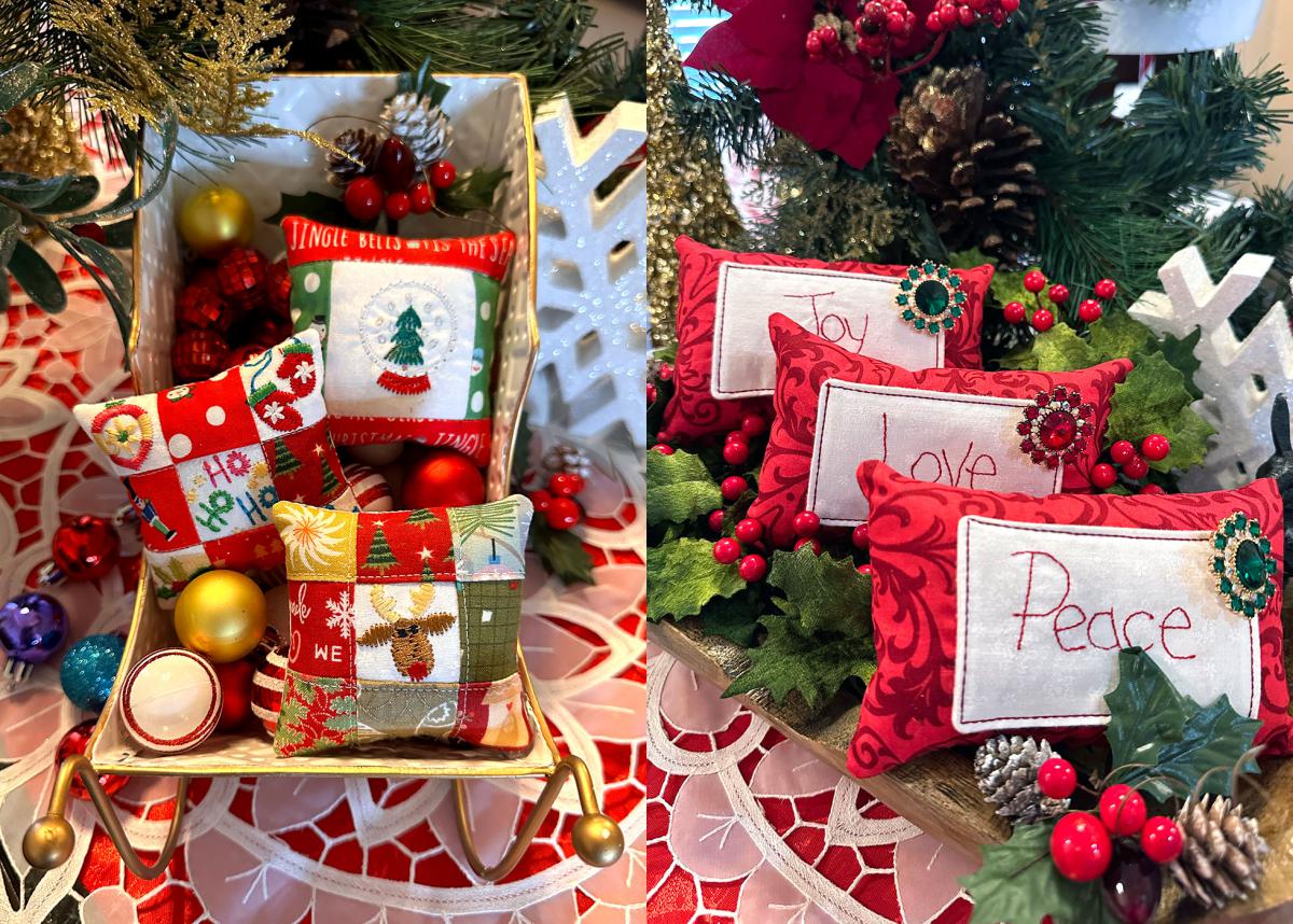Mini Bowl Filler Pillows with Holiday Embroidery - WeAllSew